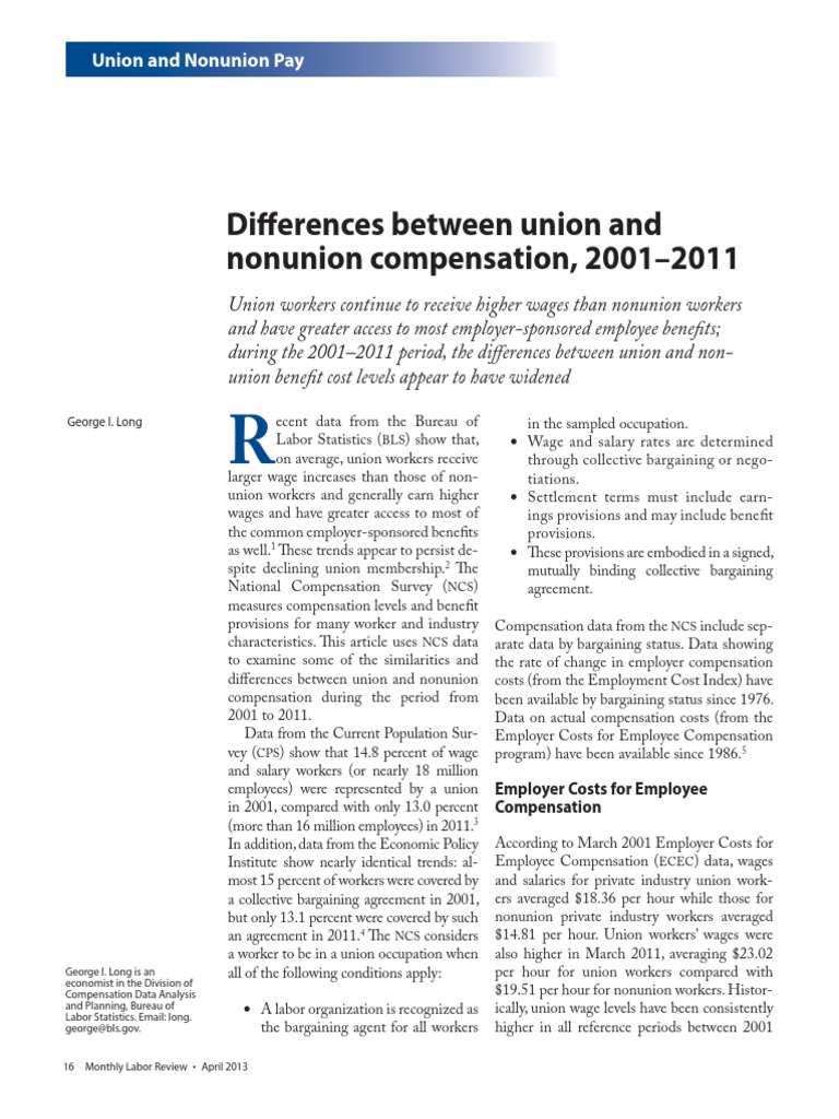 Diff Erences Between Union and Nonunion Compensation, 2001-2011 | PDF ...