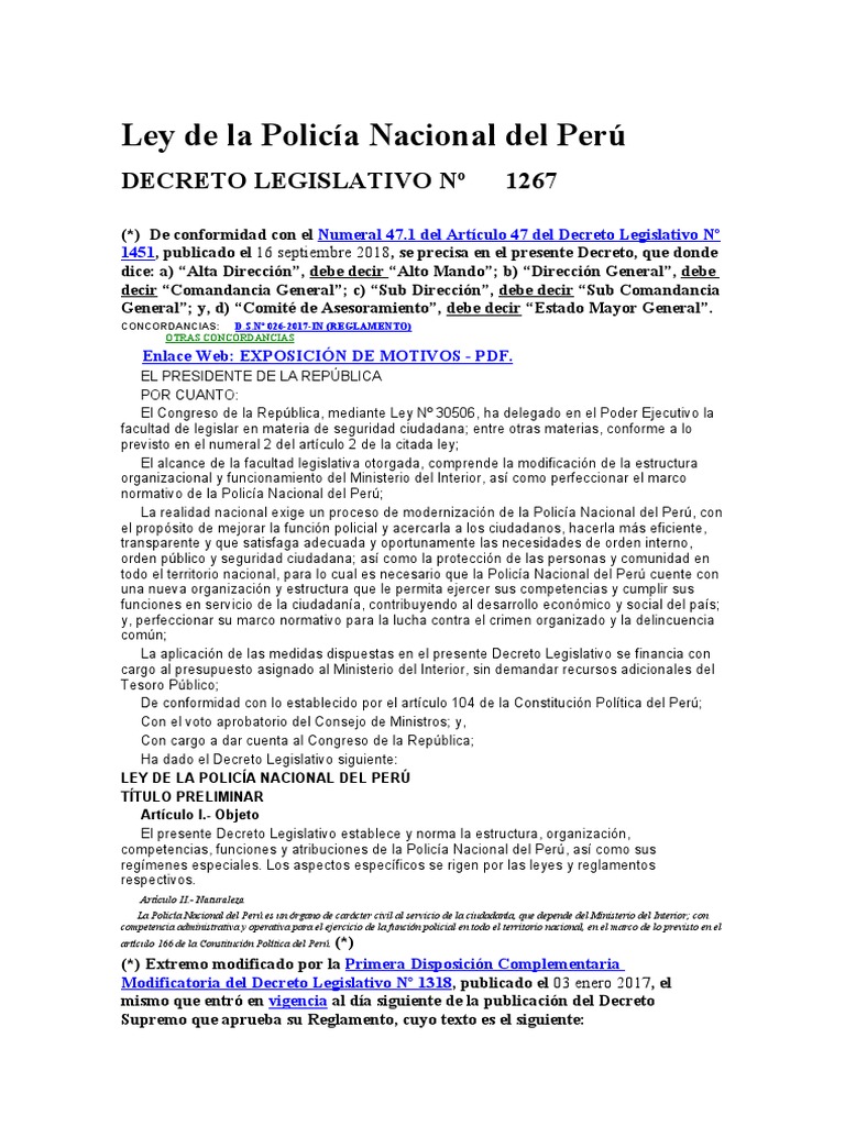 DL #1267 - Ley de La PNP | PDF | Policía | Oficial general