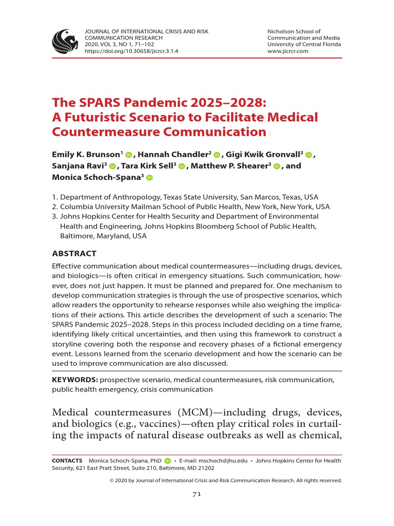 The SPARS Pandemic 2025-2028 - A Futuristic Scenario To Facilitate ...