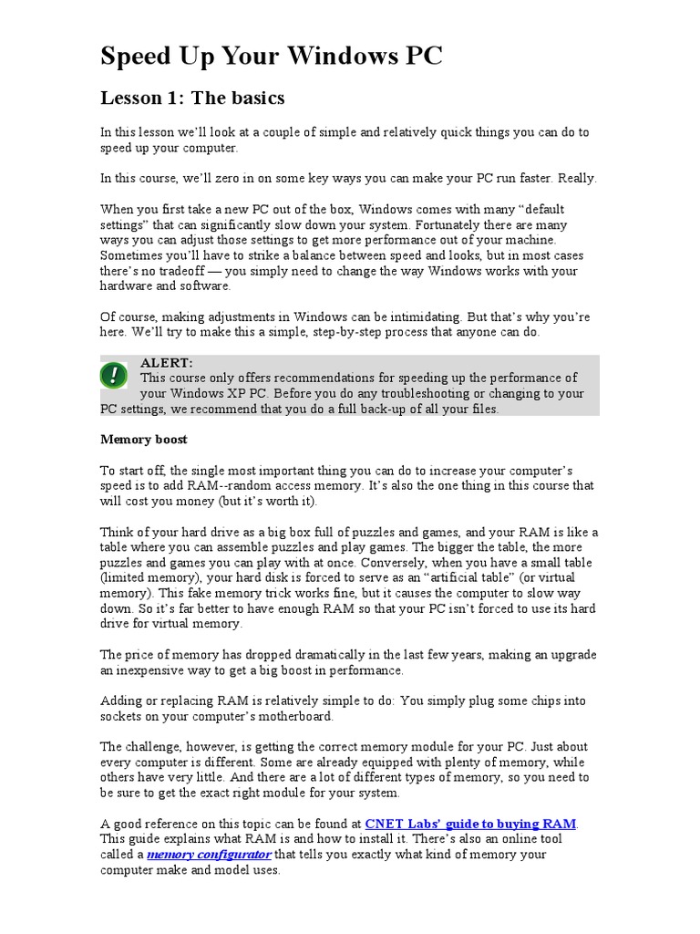 Speed Up Your Windows PC | PDF | Windows Registry | Computer File