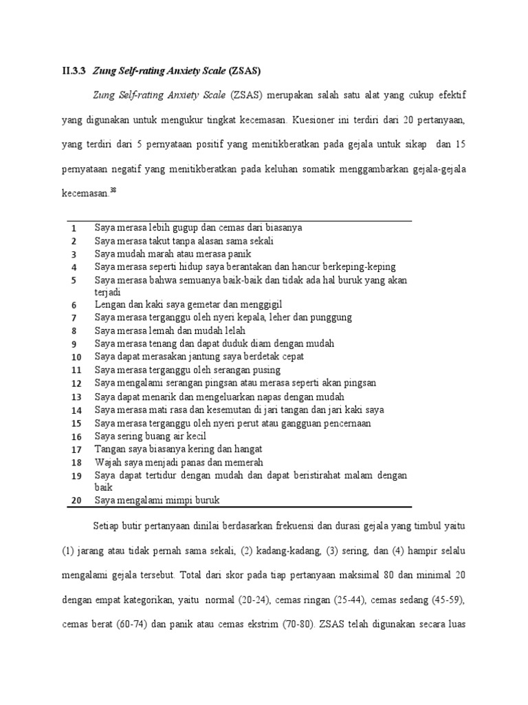 Zung Self-Rating Anxiety Scale (ZSAS) | PDF