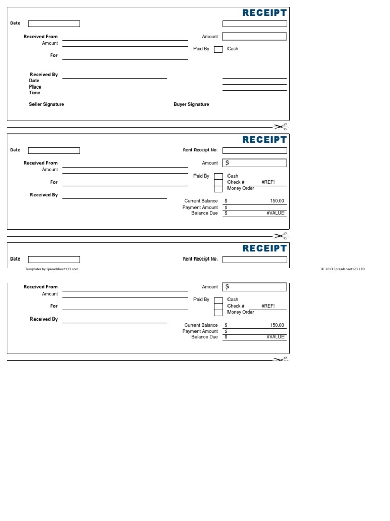 Basic rental payment receipt template documenting tenant payment ...
