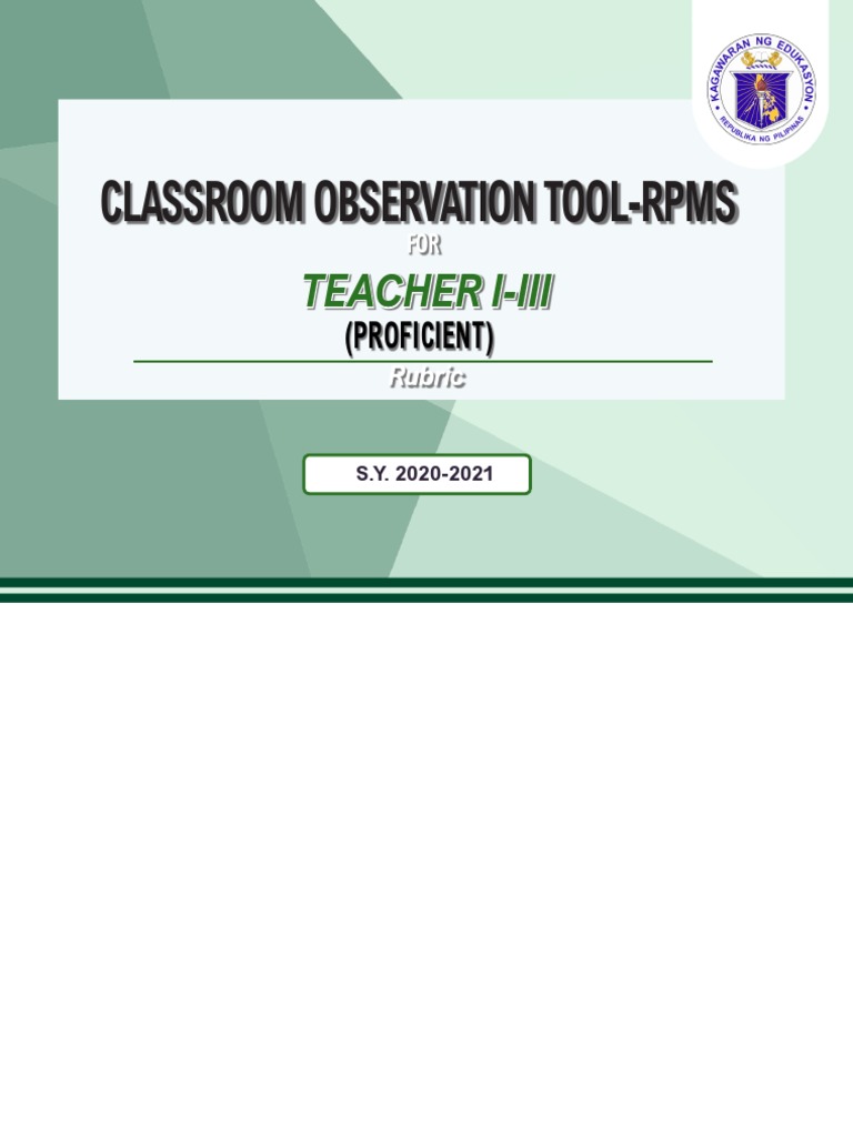Classroom Observation Tool-Rpms: Teacher I-Iii | PDF | Educational ...