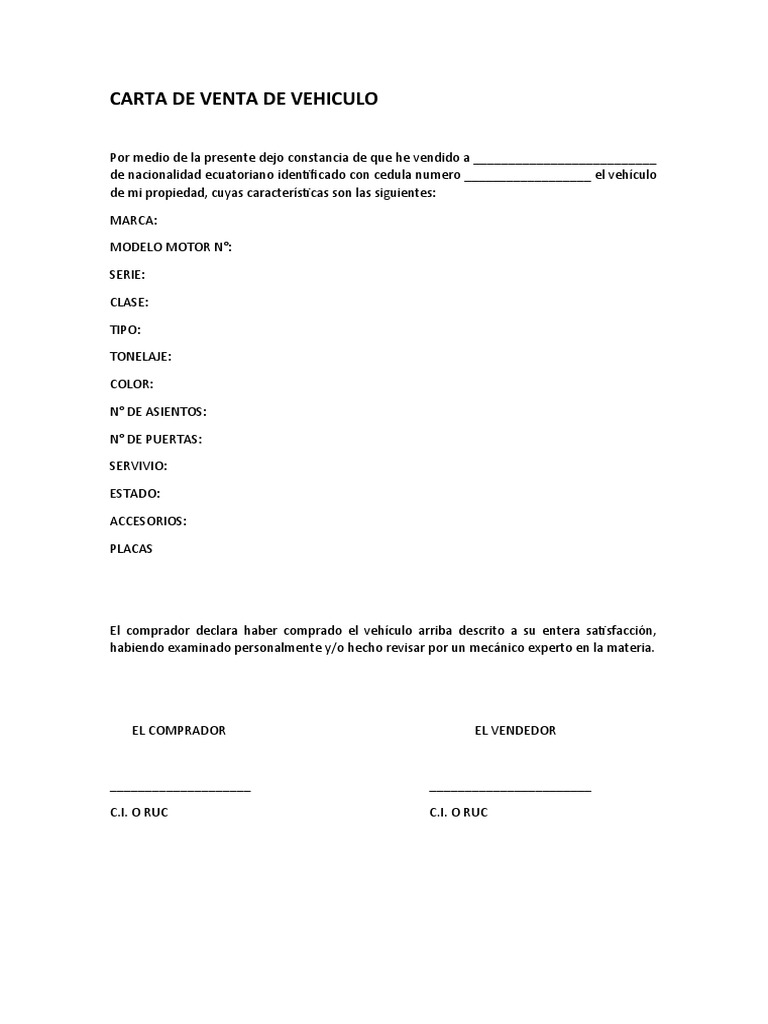 Carta de Venta de Vehiculo | PDF