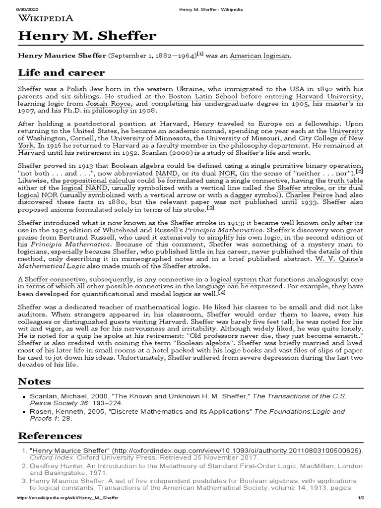 Henry M. Sheffer | PDF | Deductive Reasoning | Logic