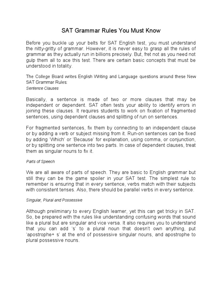 SAT Grammar Rules You Must Know | PDF | Semiotics | Grammar