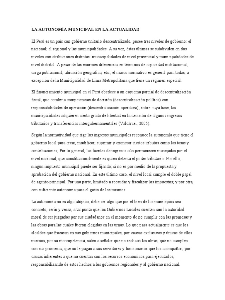 Autonomía Municipal en Perú Hoy | PDF | Gobierno local | Constitución