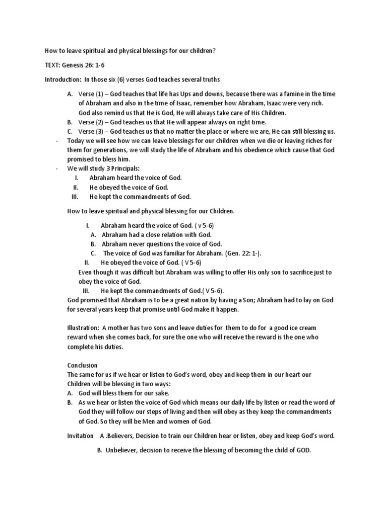 How To Leave Spiritual and Physical Blessings For Our Children | PDF ...