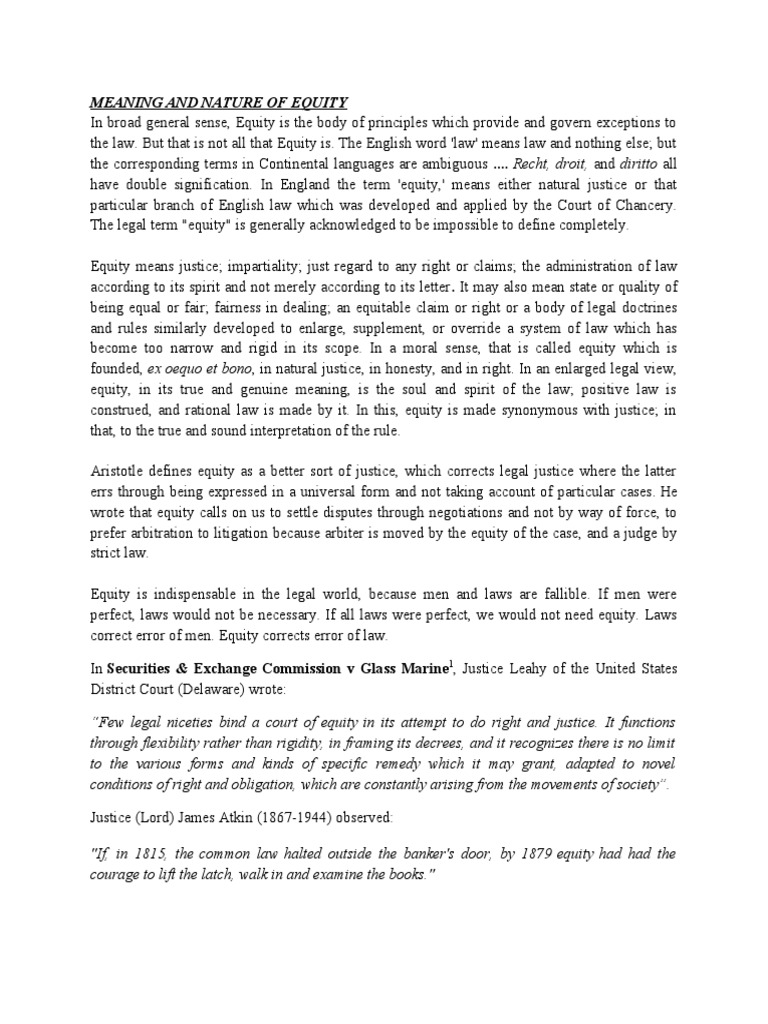 Meaning and Nature of Equity | PDF | Roman Law | Equity (Law)