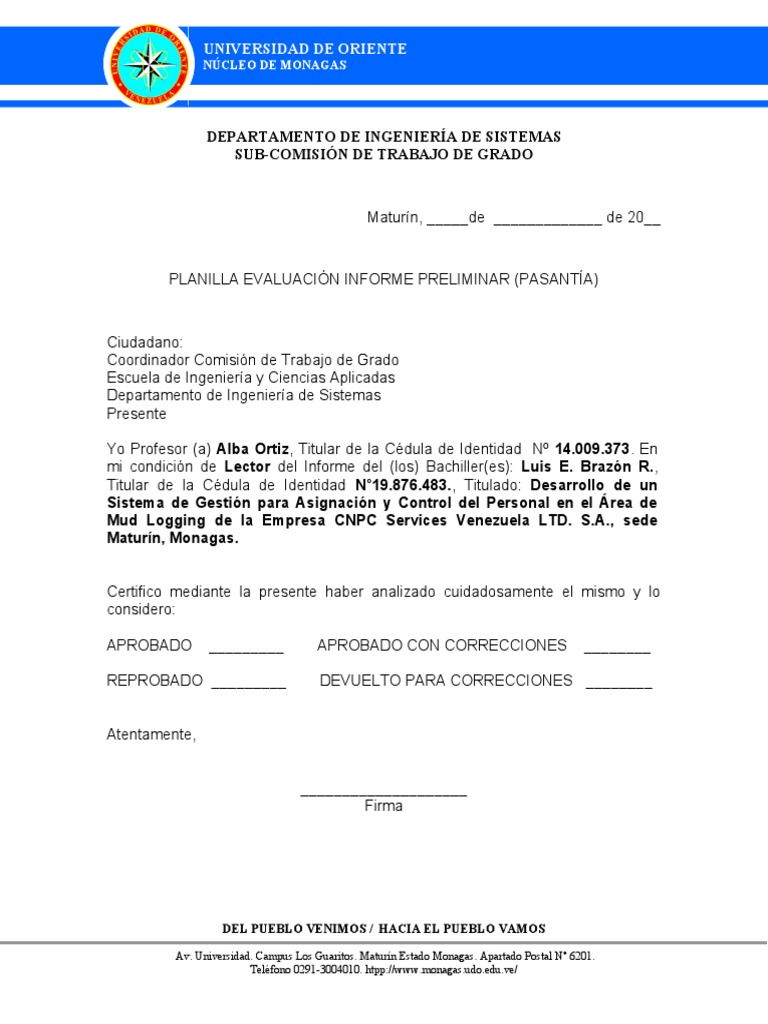 11-PLANILLA EVALUACIÓN INFORME PRELIMINAR | PDF | Informática ...