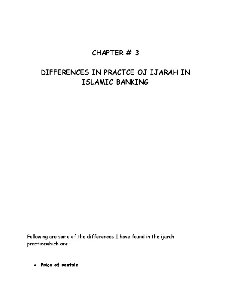 Chapter # 3 Differences in Practce Oj Ijarah in Islamic Banking | PDF | Islamic Banking And ...