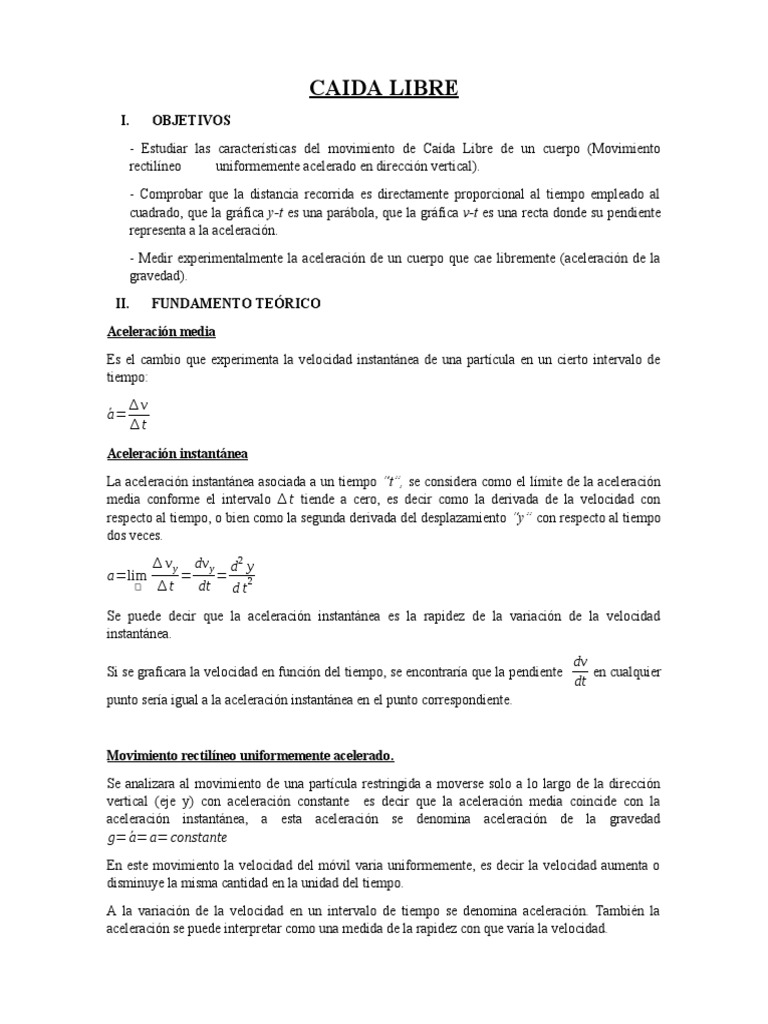 Informe CAIDA LIBRE | PDF | Aceleración | Velocidad