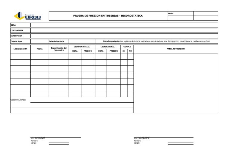 15 - Formato Prueba de Presion de Estanqueidad Hidrostatica | PDF
