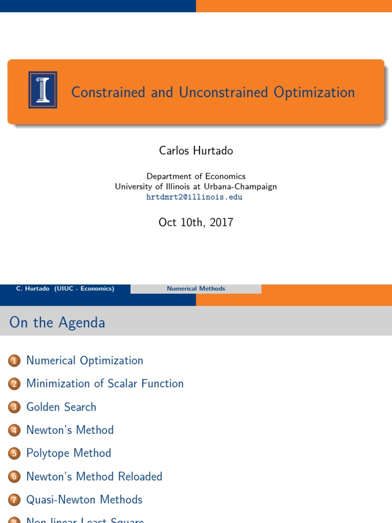 Constrained and Unconstrained Optimization: Carlos Hurtado | PDF | Mathematical Optimization ...