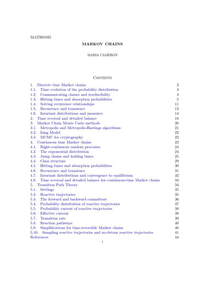 MATH858D Markov Chains: Maria Cameron | PDF | Eigenvalues And Eigenvectors | Markov Chain