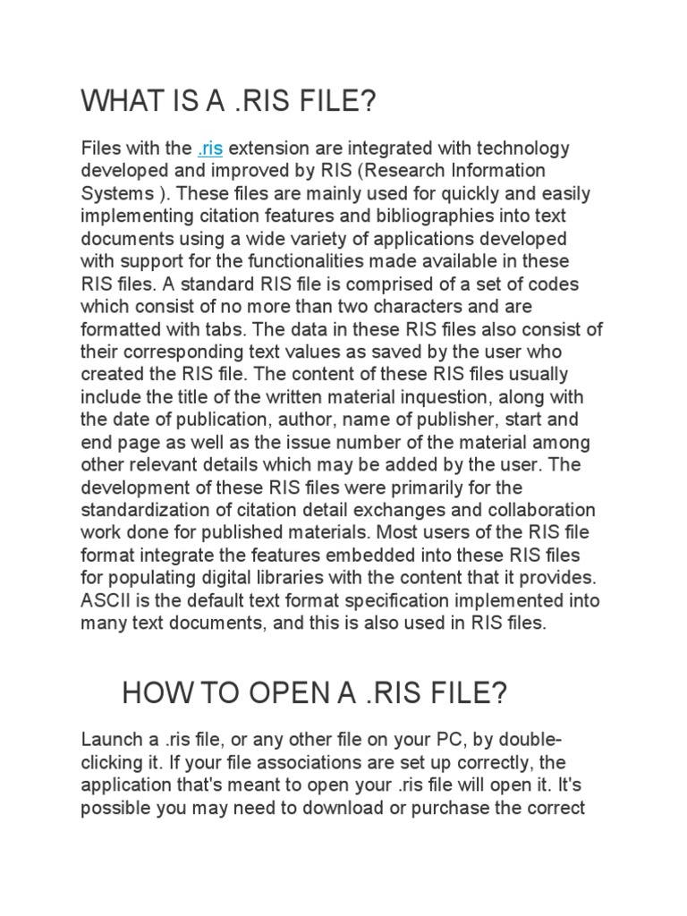 An Introduction to RIS Files: Their Purpose, Format, and How to Open One | PDF