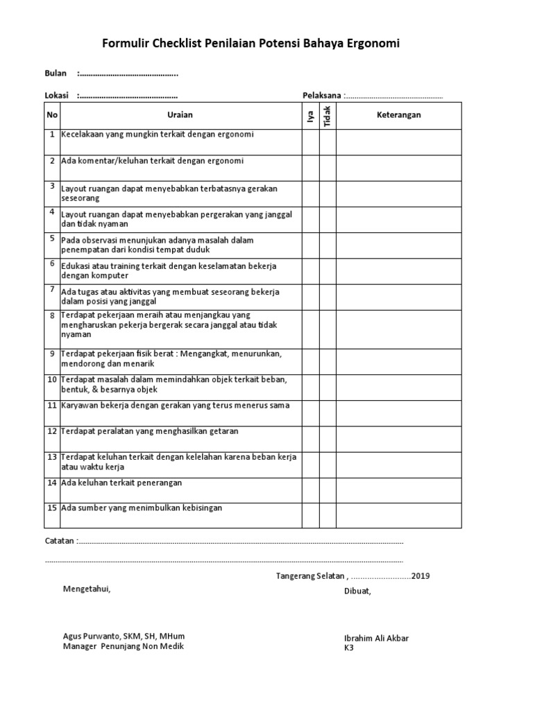 F-000 (Form Penilaian Hazard Ergonomi) | PDF