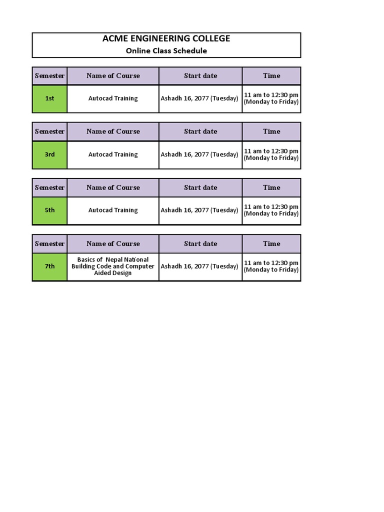 Online Class Schedule | PDF