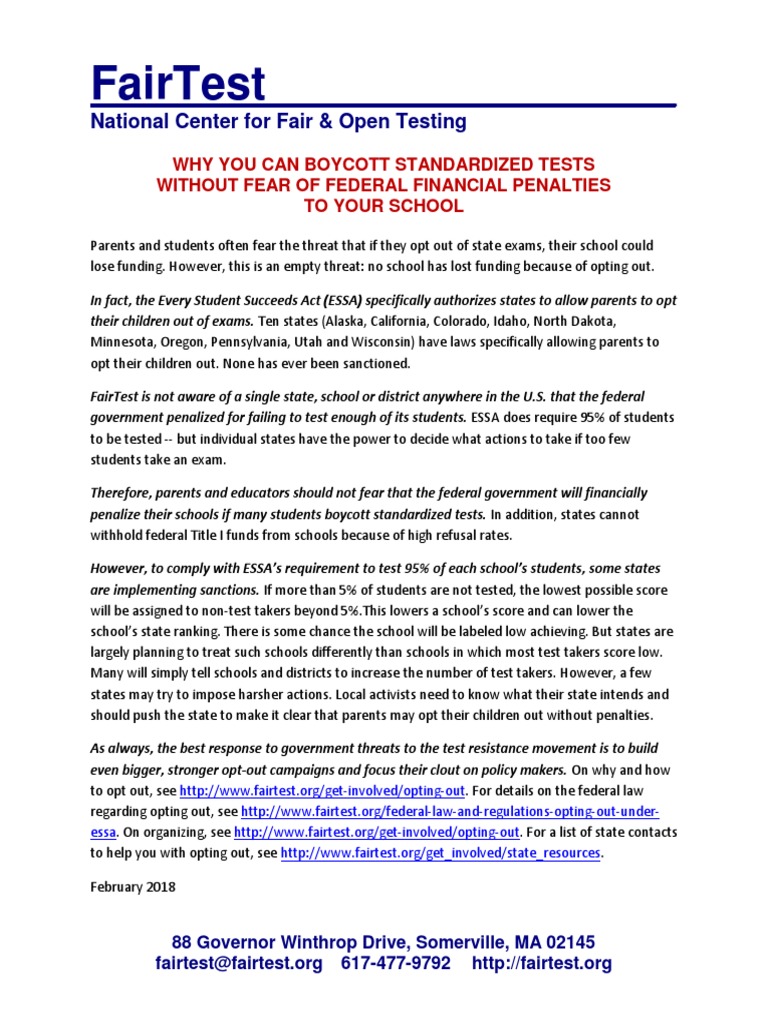 ESSA OptOut Factsheet | PDF | Standardized Tests | Test (Assessment)