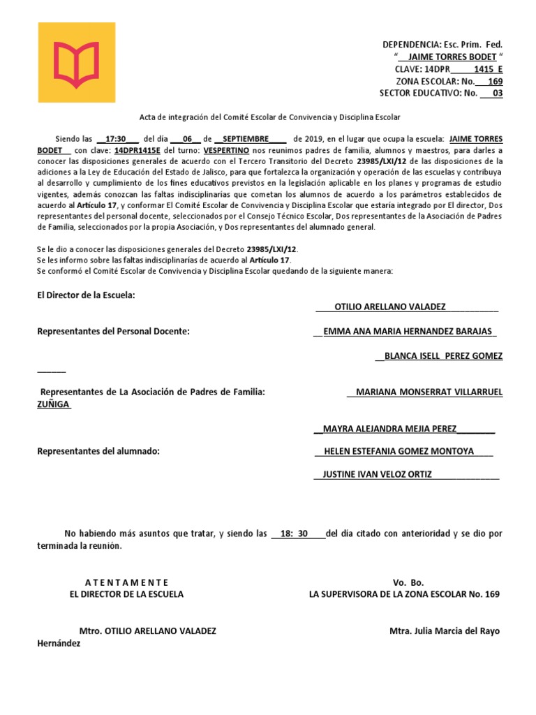 Acta de Comité de Disciplina Escolar | PDF | Gobierno | Escuelas