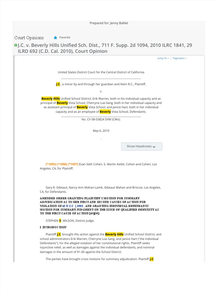 J.C. v. Beverly Hills Unified Sch. Dist., 711 F. Supp. 2d 1094, 2010 ...