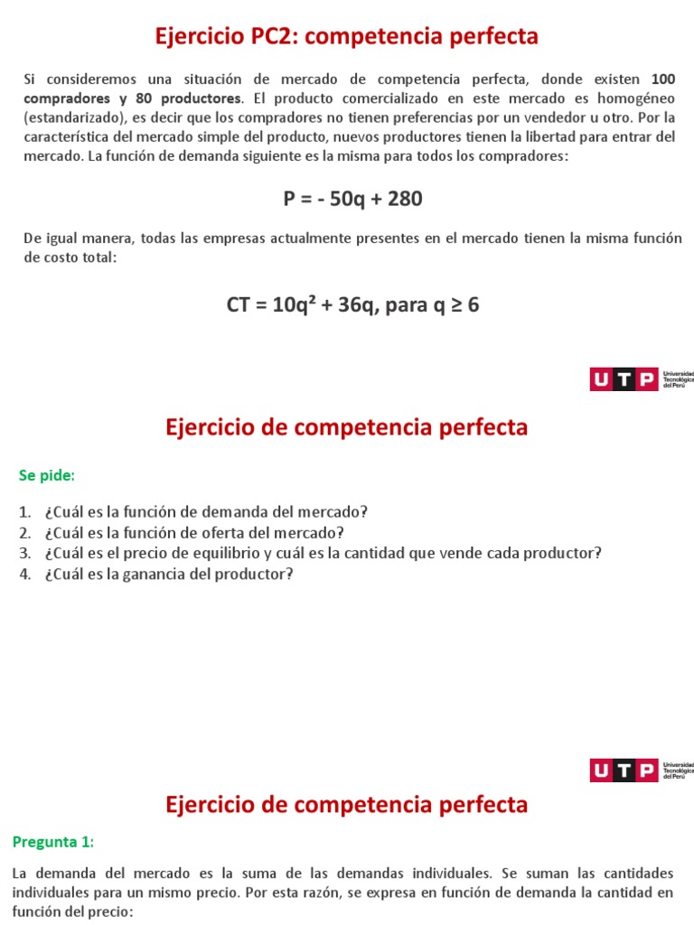 Desarrollo - PC2 - Ejercicio de Competencia Perfecta | PDF | Competencia perfecta | Oferta ...