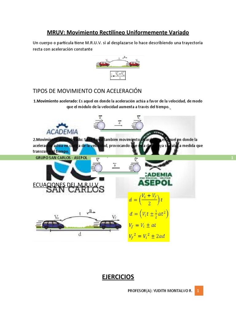 MRUV | PDF | Aceleración | Velocidad