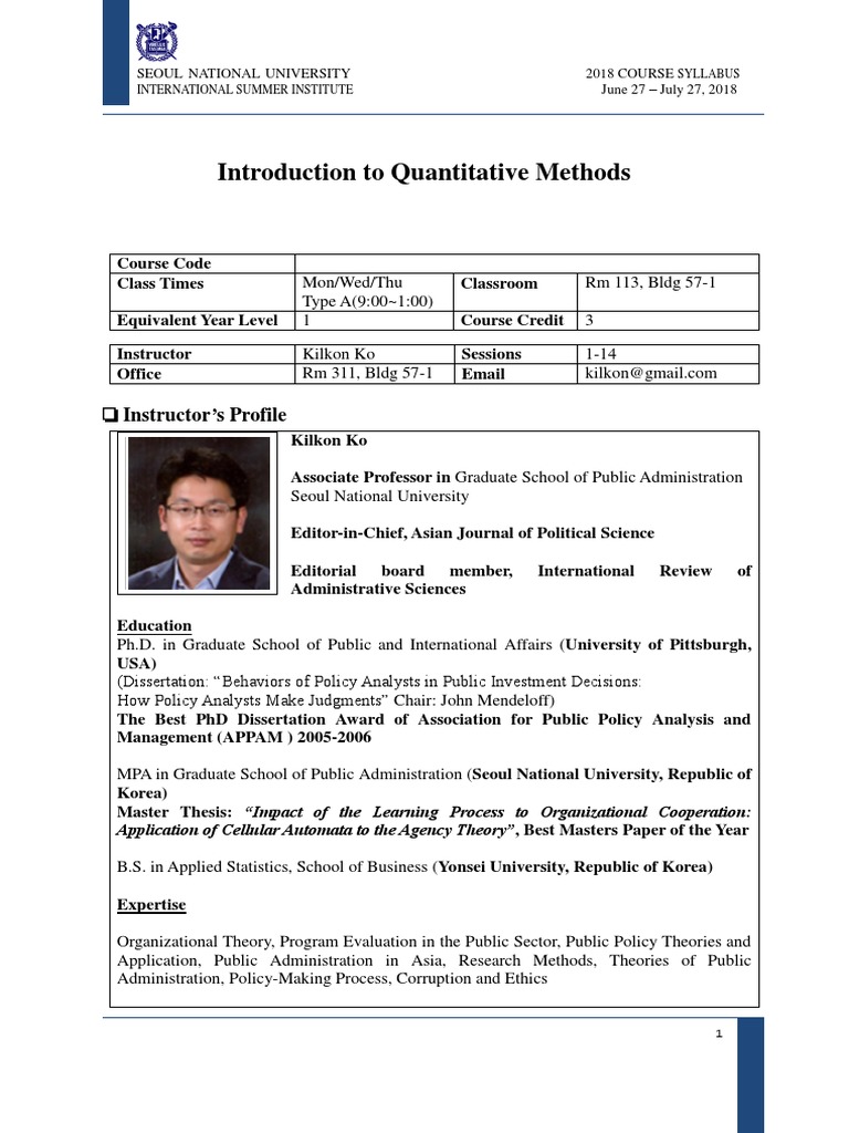 Introduction To Quantitative Methods: Instructor's Profile | PDF ...