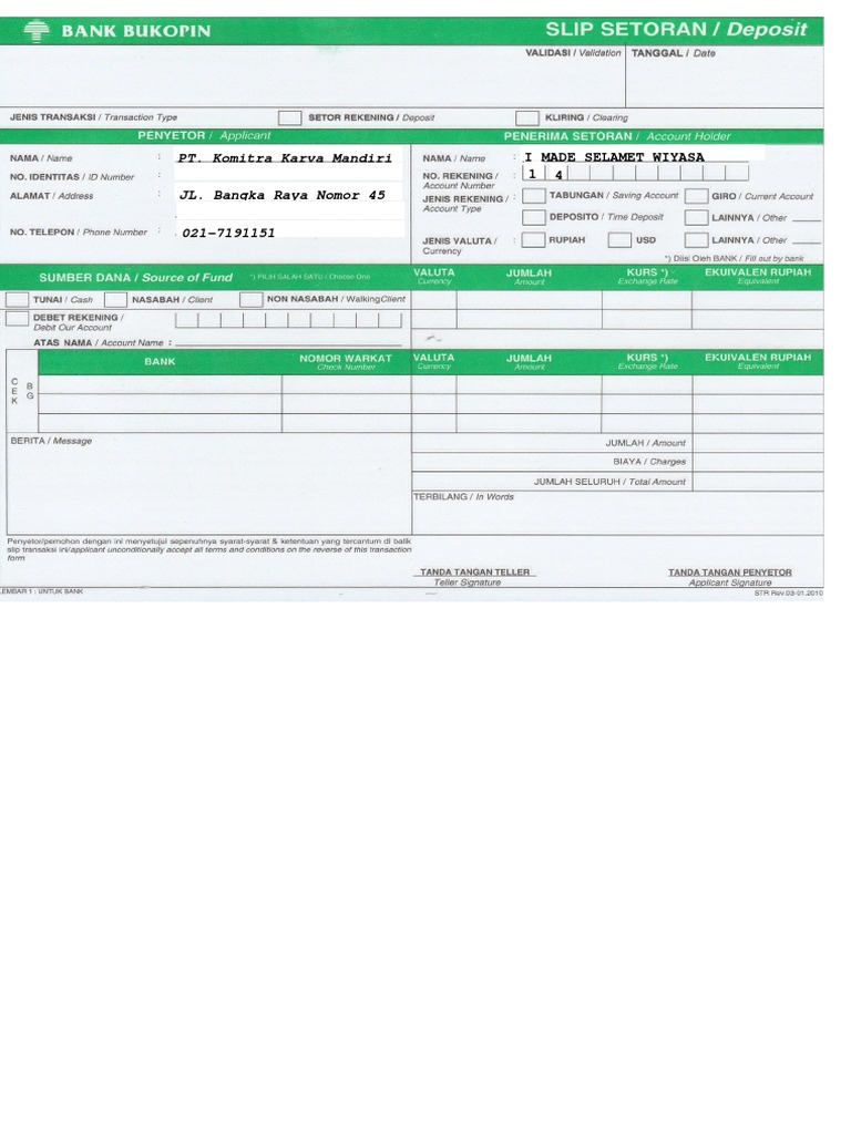 Slip Setoran Bukopin | PDF | Cooking, Food & Wine