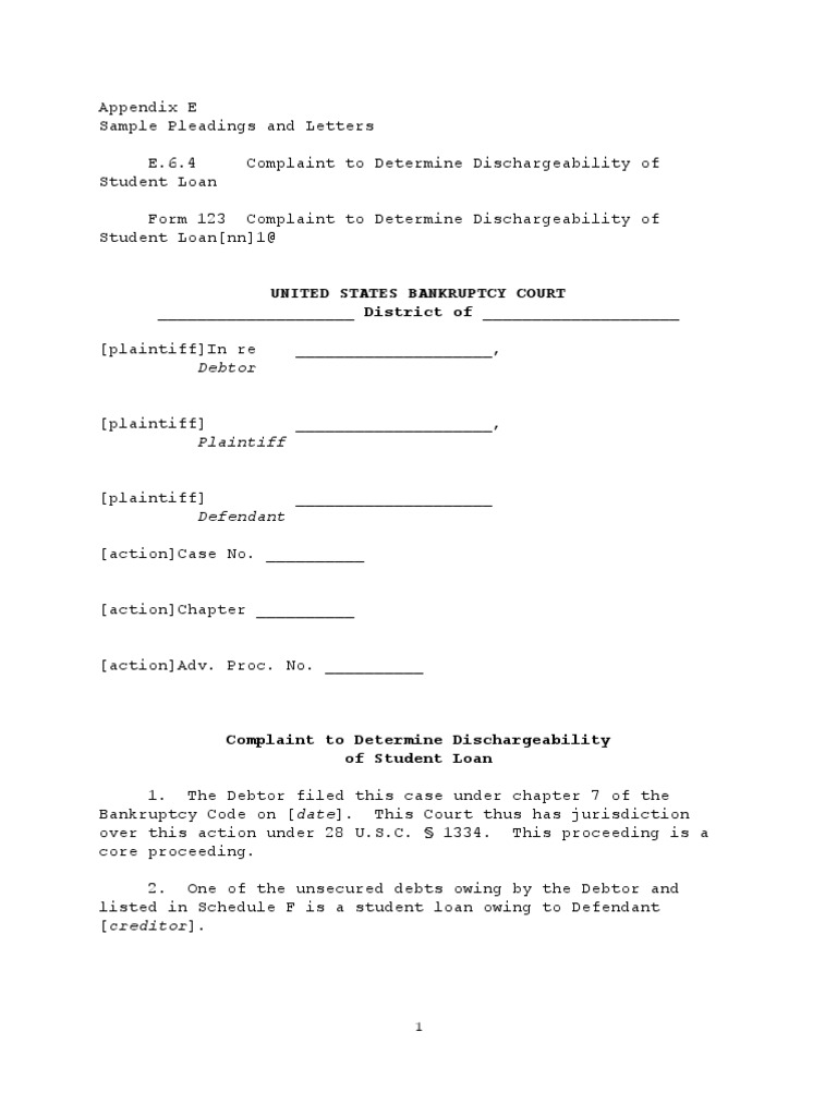 Complaint To Determine Student Loans Undue Hardship | PDF | Student ...