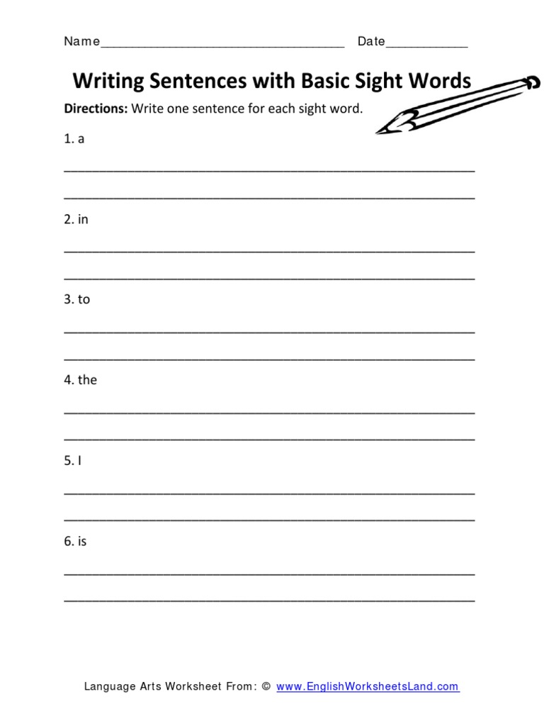 Writing Sentences With Basic Sight Words: Directions: Write One ...