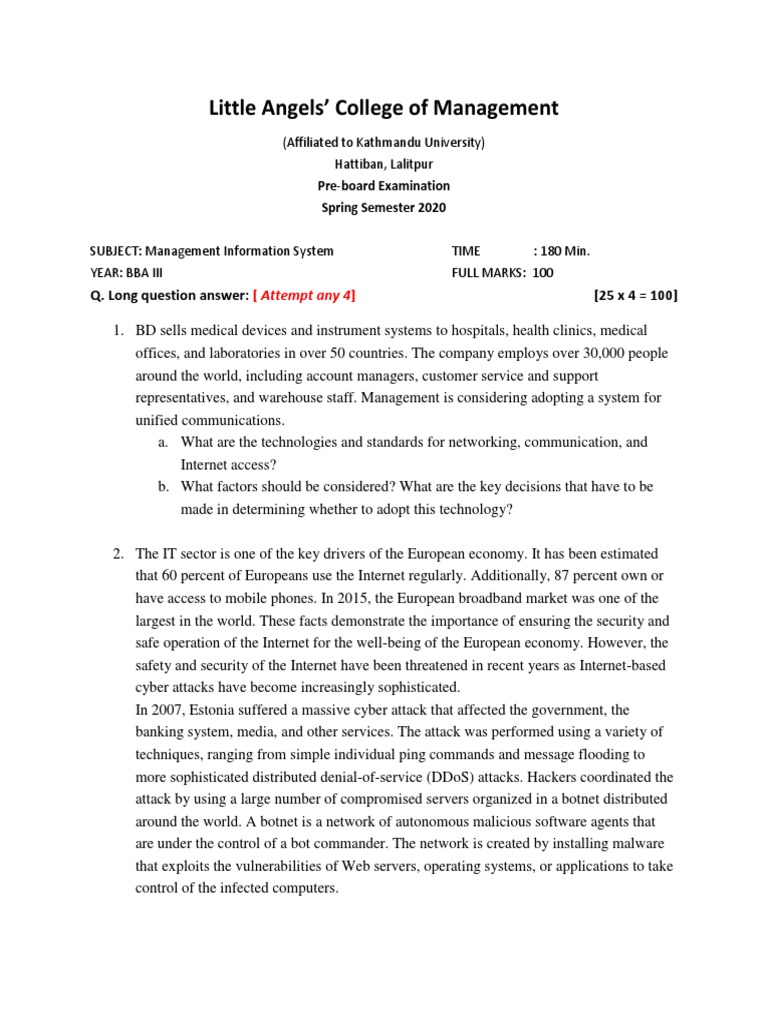 Little Angels' College of Management: Q. Long Question Answer: (25 X 4 100) | PDF | Malware ...
