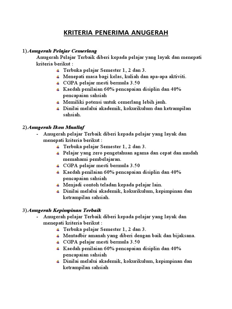 Kriteria Penerima Anugerah Pdf