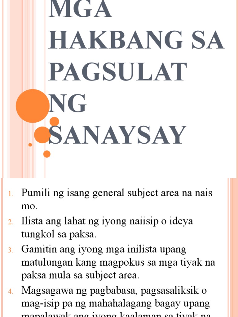 Mga Hakbang Sa Pagsulat NG Sanaysay | PDF