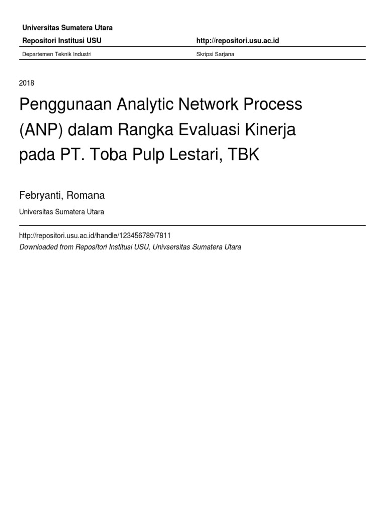 Evaluasi Kinerja PT Toba Pulp Lestari dengan ANP | PDF | Bisnis