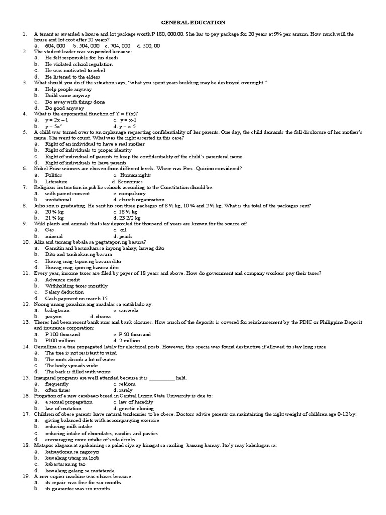 Gened Let Reviewer | PDF | Tagalog Language | Rice