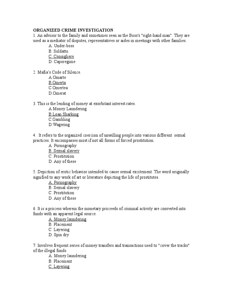 OCI Questionnaire | PDF | Five Families | Organized Crime