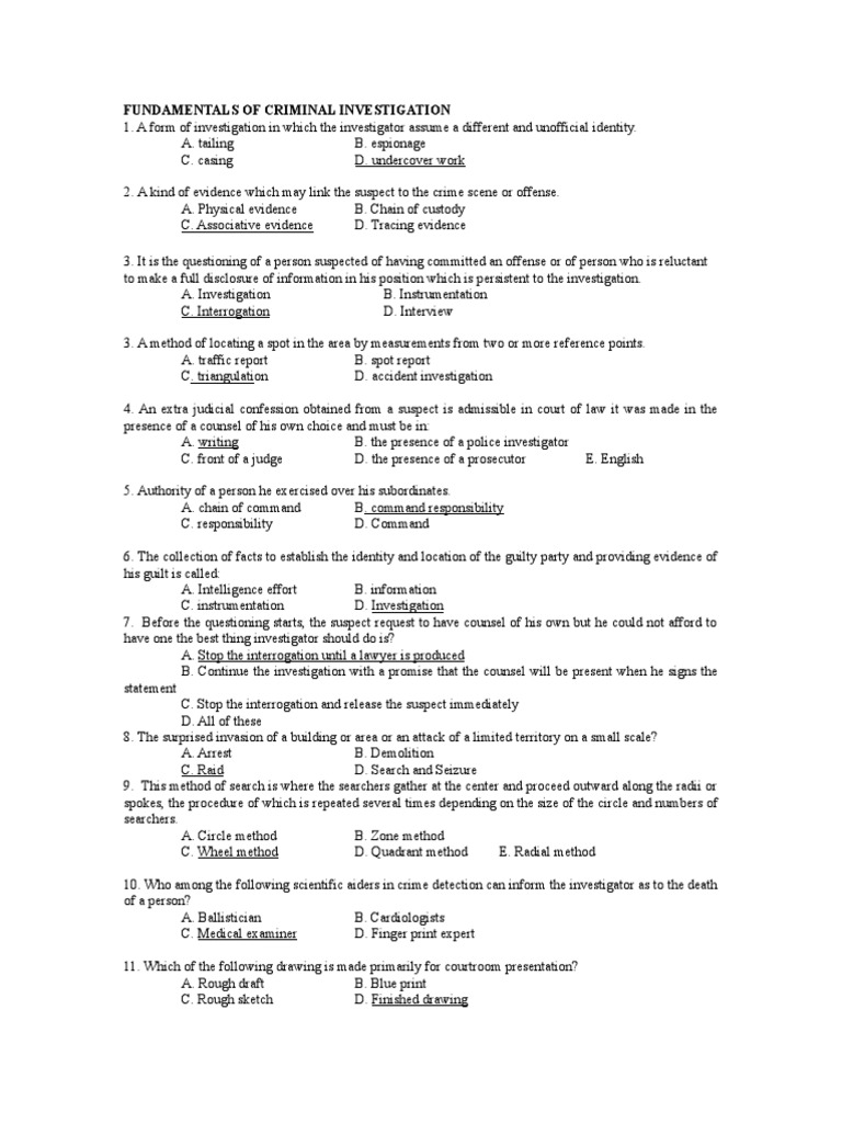 FUNDAMENTALS OF CDI Questionnaire | PDF | Crime Scene | Interrogation
