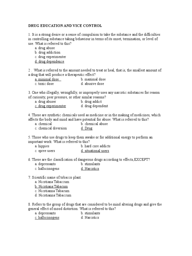 DRUGS EDUC. Questionnaire | PDF | Drugs | Substance Dependence
