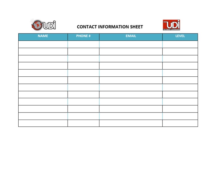 Contact Information Sheet Template | PDF