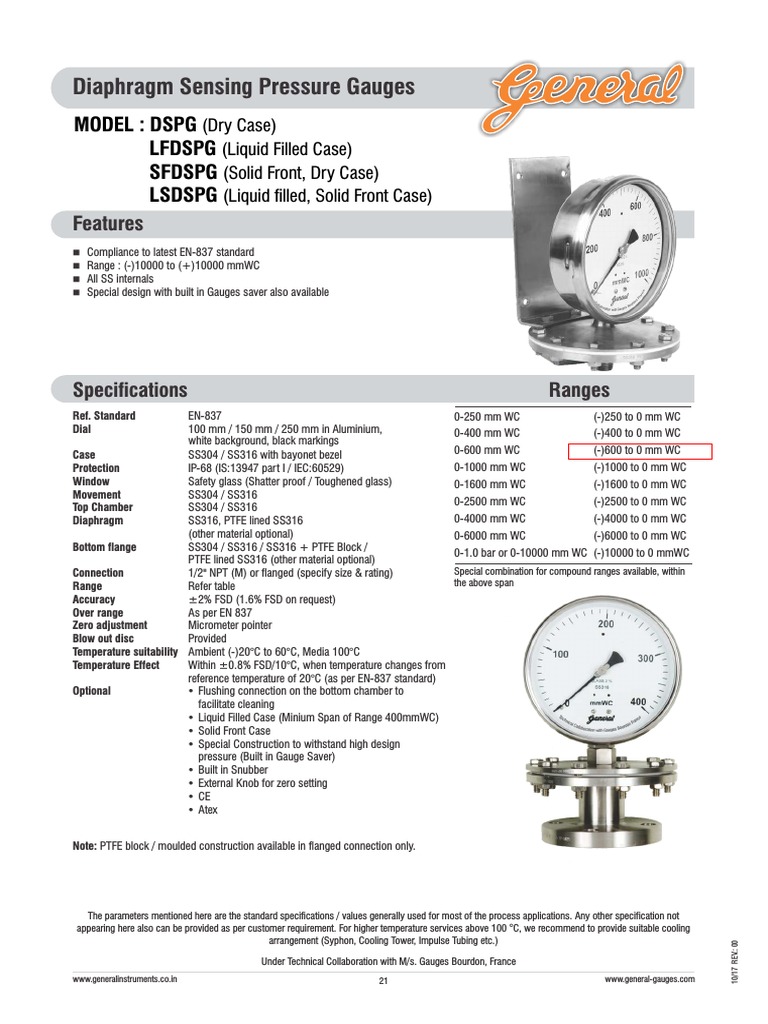 Diaphragm Sensing Pressure Gauges Guide | PDF | Pipe (Fluid Conveyance ...