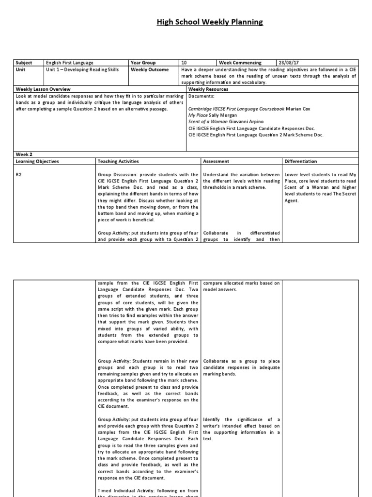 Lesson Plan - Week 6 and 7 | PDF | Question | Test (Assessment)