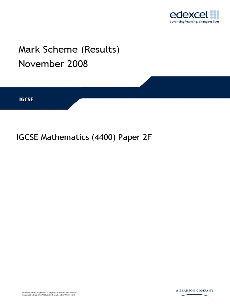 Mark Scheme (Results) for the November 2008 IGCSE Mathematics (4400 ...