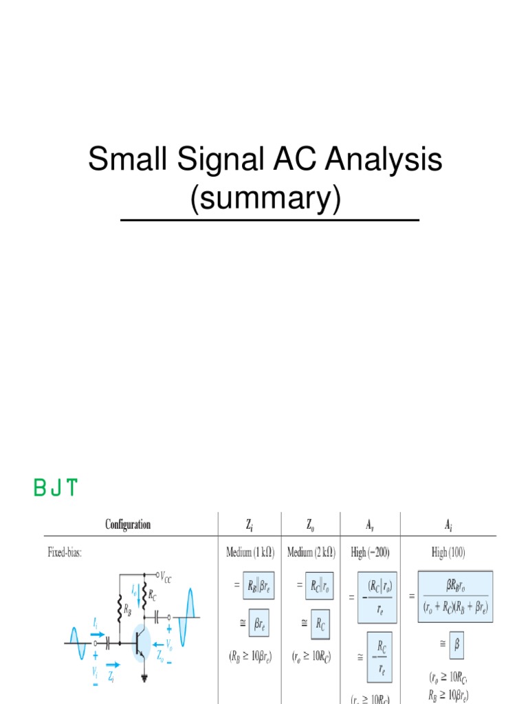Small Signal AC Analysis of BJTs and JFETs | PDF | Bipolar Junction ...
