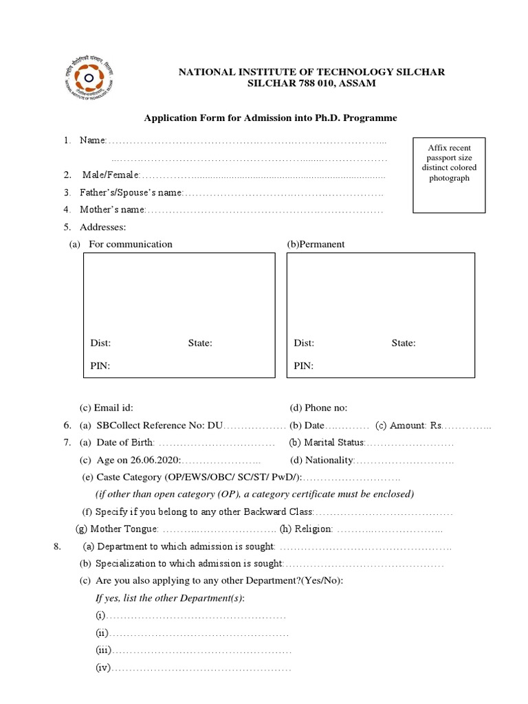 PHD - Application - Form - July To DC 2020 | PDF | Doctorate | Doctor ...