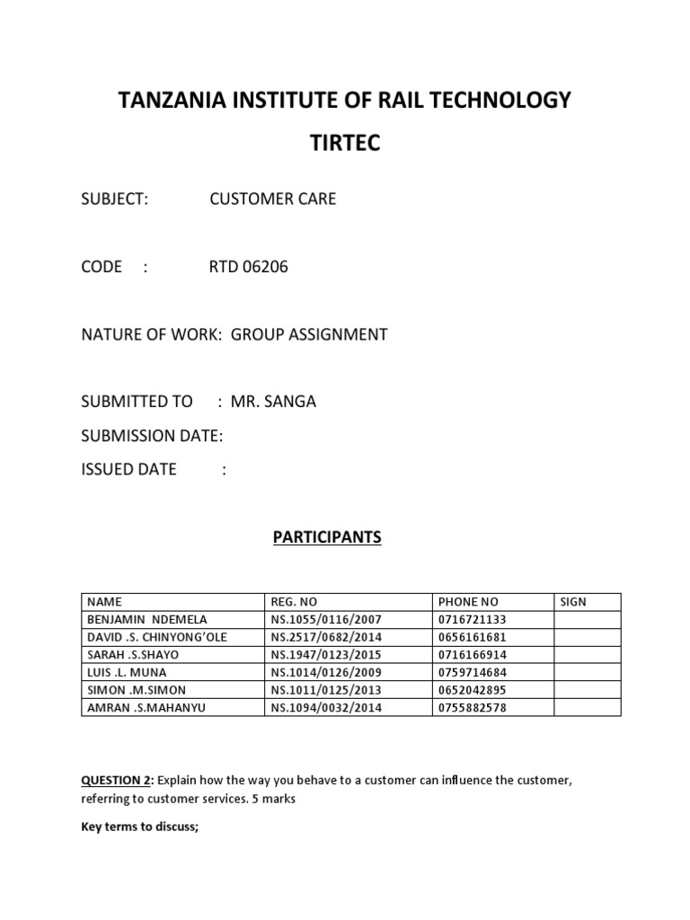 Tanzania Institute of Rail Technology | PDF | Self Control | Self ...