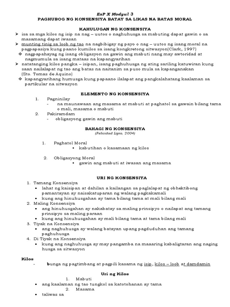 Handout EsP 10 Modyul 3 | PDF