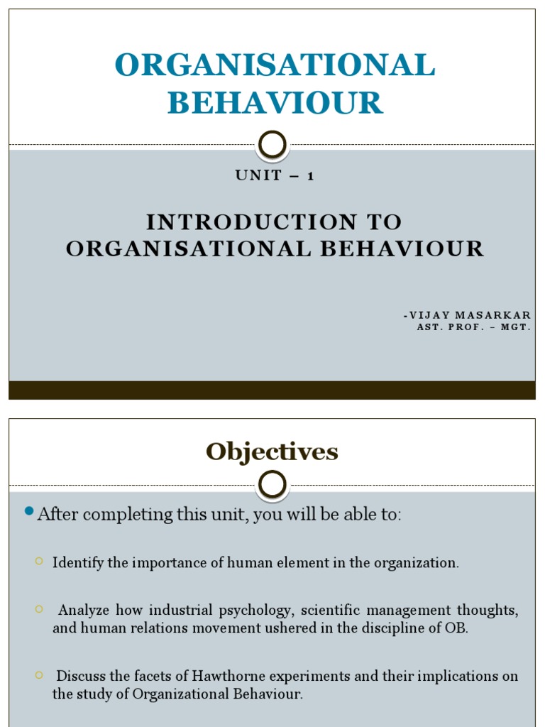Unit 1 Intro To OB | PDF | Organizational Behavior | Industrial And Organizational Psychology