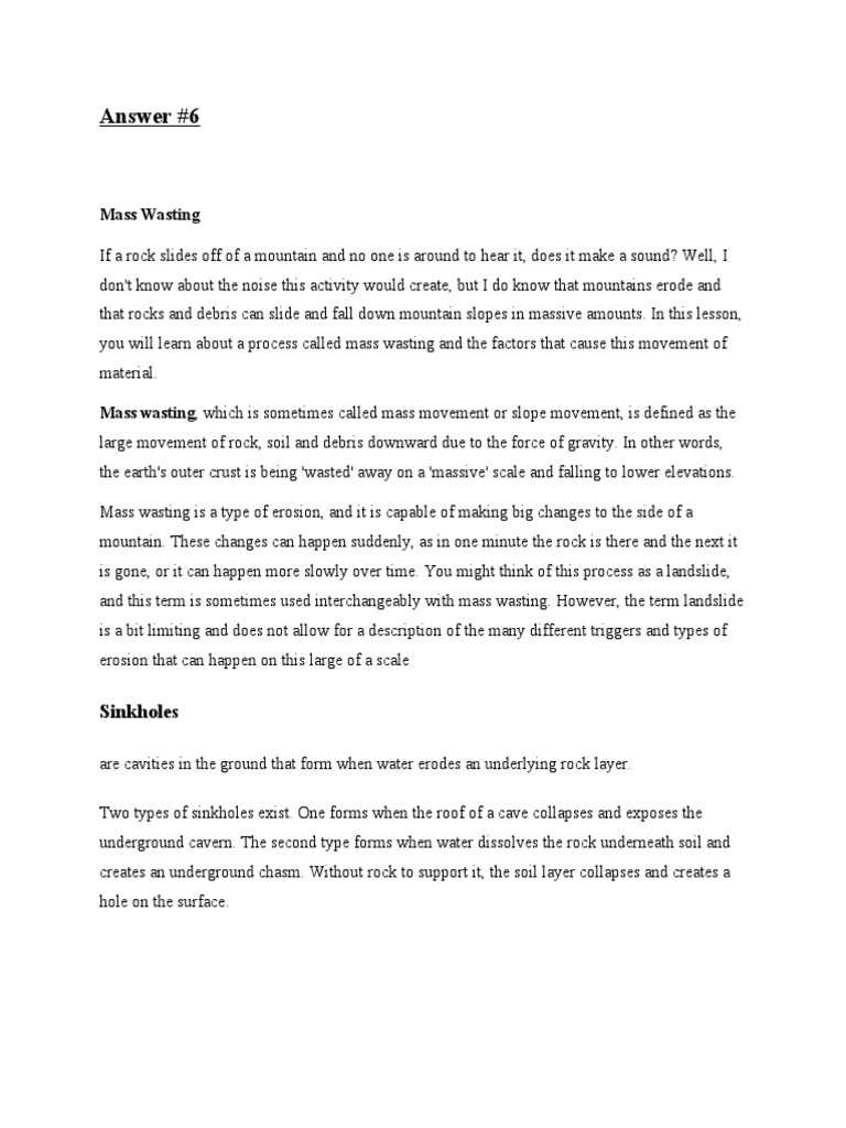 Answer #6: Mass Wasting | PDF | Social Science | Art