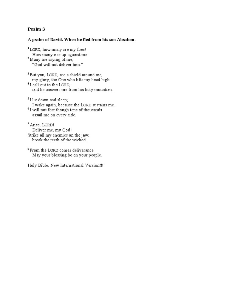 Psalm 3: A Psalm of David. When He Fled From His Son Absalom | PDF